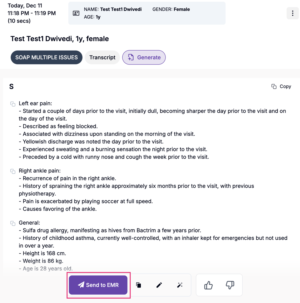 Record patient notes using Tali-CHR integration