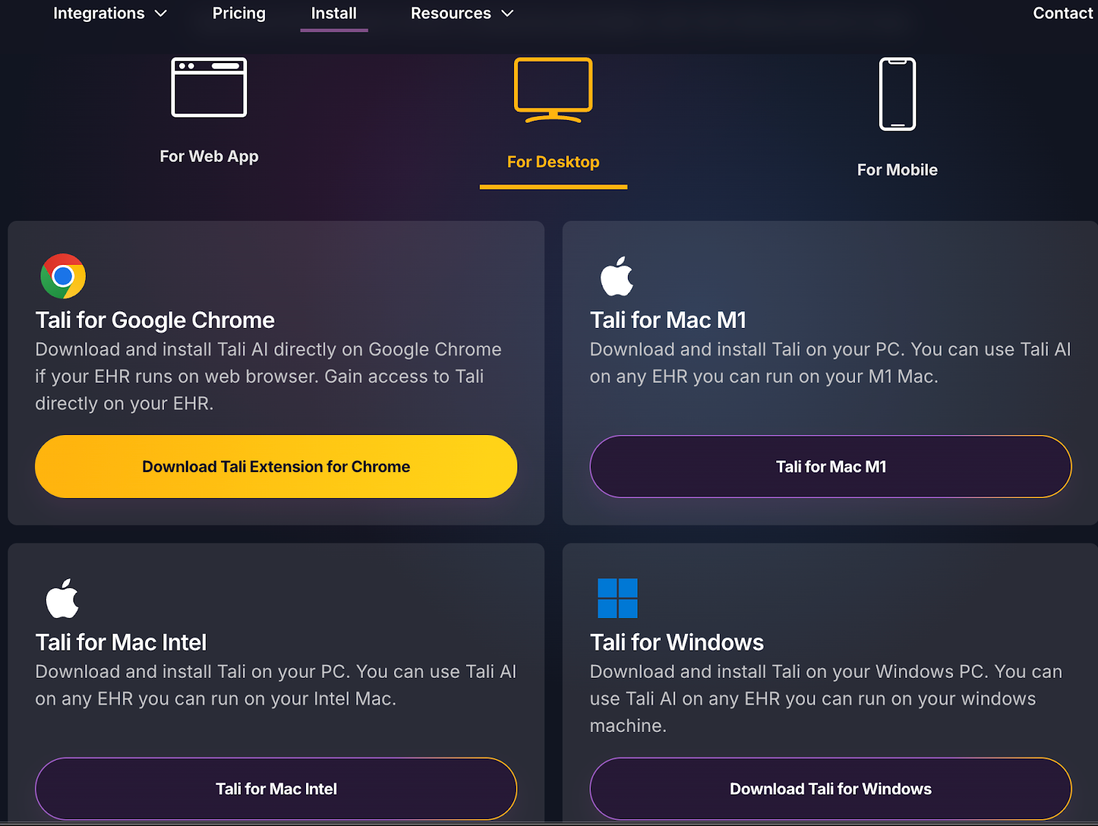 Getting started with the Tali desktop app